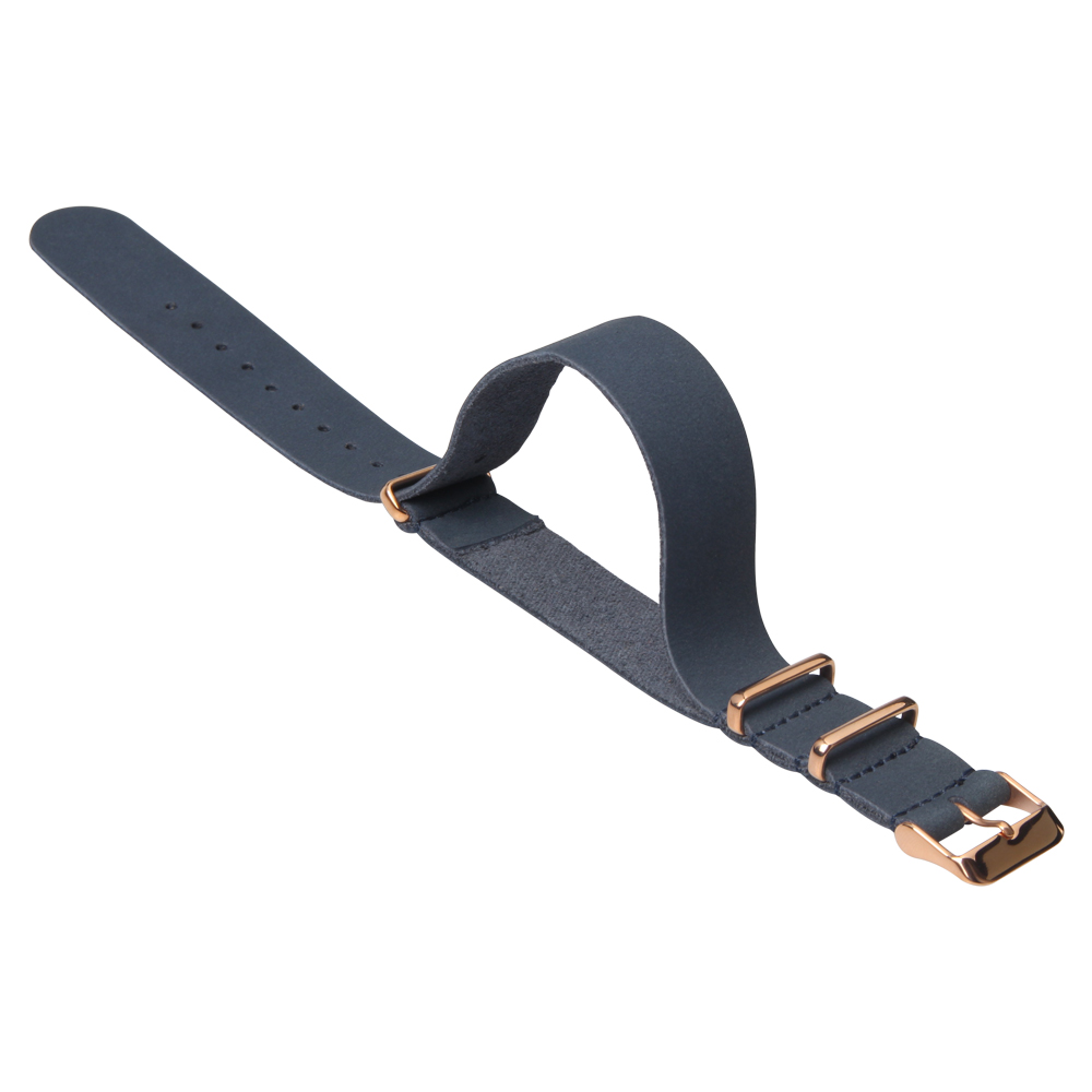 Navy leather nato watch straps with 304L SS rose gold PVD polished ...
