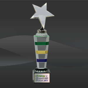 Colorful Crystal Star Award Trophy with Black Crystal Base