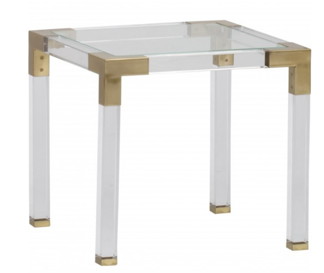 Modern Transparent Cocktail Table Brass Lucite Side Table Mirrored Top ...