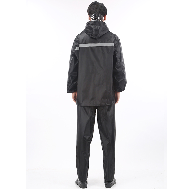 Black Oxford Fabric PVC Coating Rainsuits Water Proof Detachable Hood ...