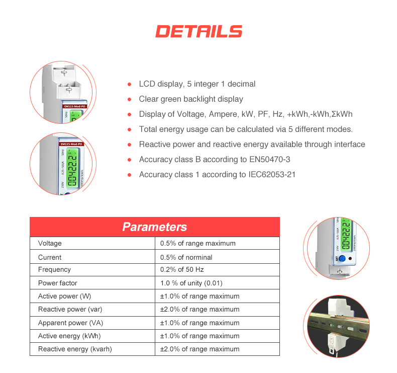 EM115-Mod-PO single phase~5A~MID~Modbus - Buy single phase meter, din ...
