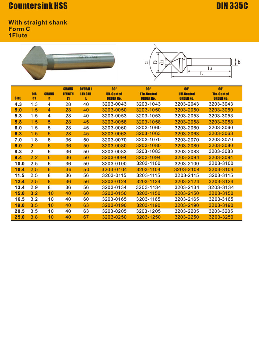 DIN 335C Countersink HSS With straight shank Form C 1Flute - Buy ...
