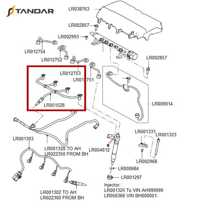 LR051528,Manguera de retorno para inyector de combustible diésel,LR001327