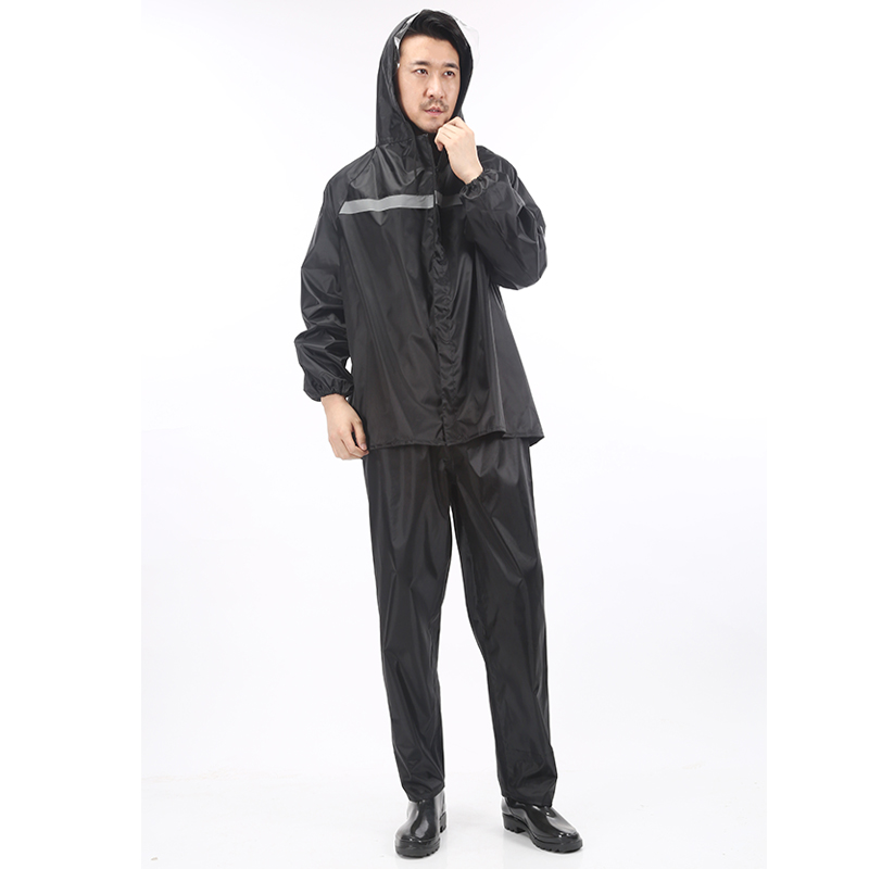Black Oxford Fabric PVC Coating Rainsuits Water Proof Detachable Hood ...