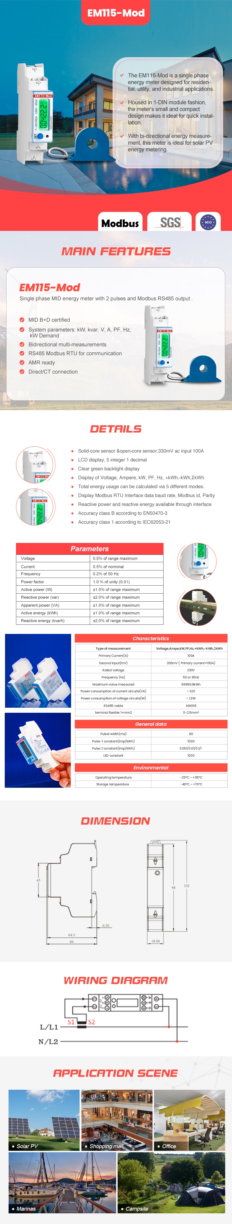 EM115-Mod single phase~100A~MID~Modbus - Buy energy meter, MID ...