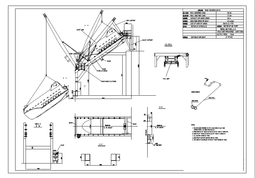 Launching Appliance of Free Fall Lifeboat davit With DNV Class Approval ...